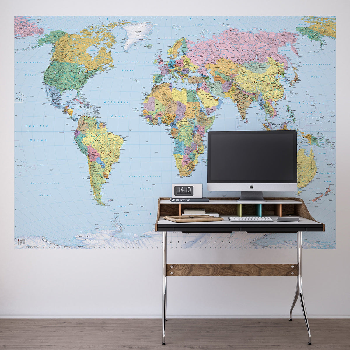 Colorful World Map Wall Mural Wallpaper | 4-050 – D. Marie Interiors